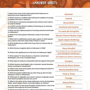 Halloween Trivia Questions With Answer Sheet | Printable Halloween Game ...