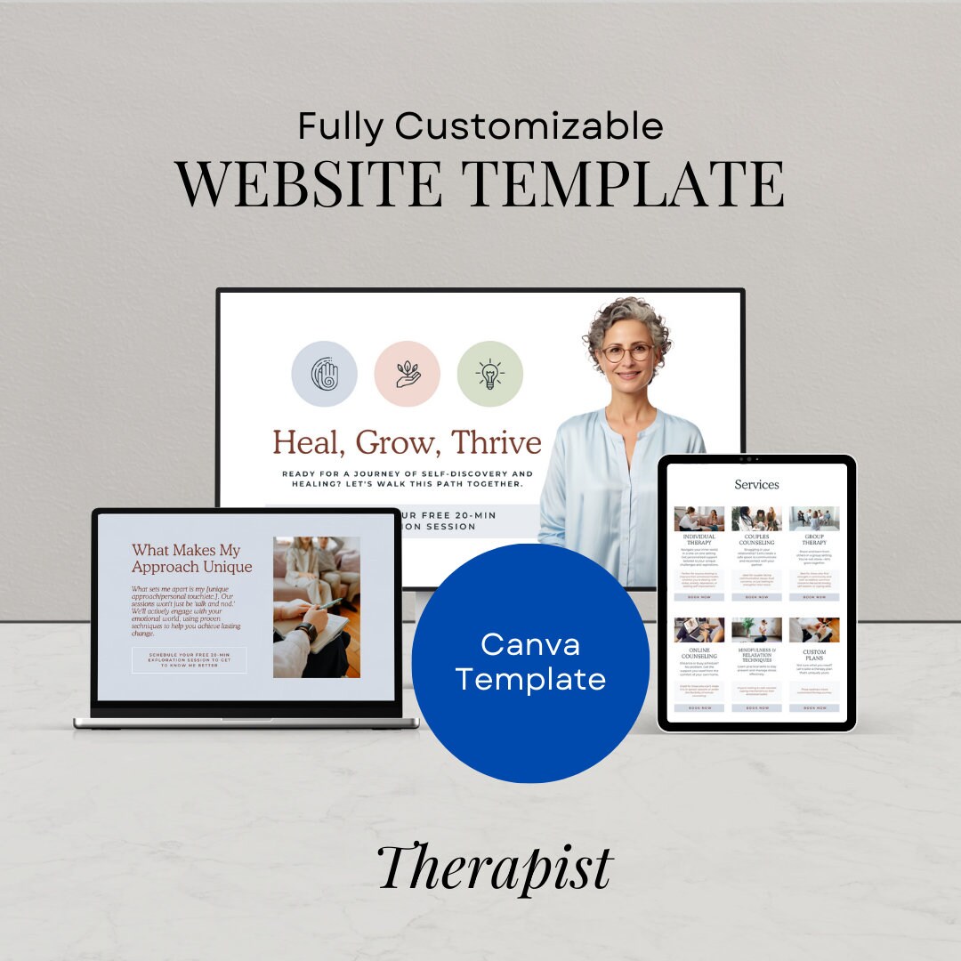 Therapist Editable Canva Website Template Clean and Simple Website ...