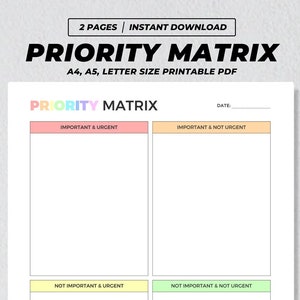Priority Matrix Printable, Decision Matrix, Daily Productivity Planner, Task Organizer, Urgent ...