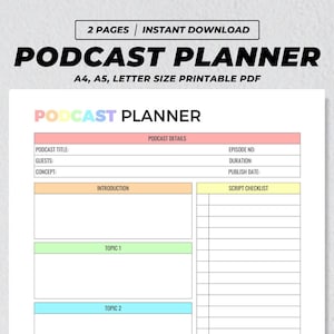 Podcast Planner Printable, Podcast Script Planning Checklist, Interview ...