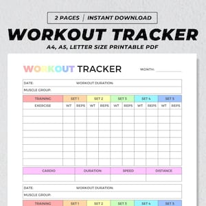 Workout Tracker Printable, Everyday Fitness Planner, Exercise & Cardio ...