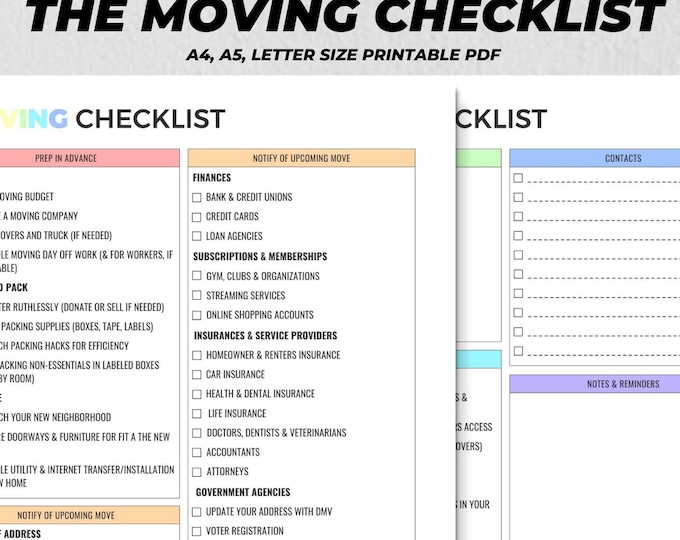 Home Moving Checklist Printable, Real Estate Moving Planner, House ...