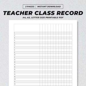 Teacher Class Record Printable, Students Grade Tracker, School ...