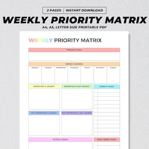 Weekly Priority Matrix Printable, Decision Priority List, Productivity ...
