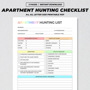 Apartment Hunting Checklist Printable, First House Planner, New Home ...
