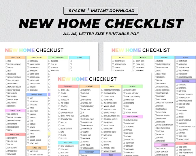 New Home Essentials Checklist Printable, First House Planner, First ...