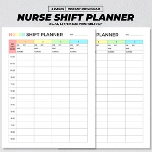 Buy Nurse Shift Planner Printable, Nursing Hourly Tracker, Day & Night ...