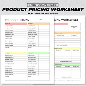 Product Pricing Printable, Product Price Calculator, Item Price ...