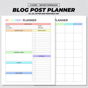 Blog Post Planner Printable, Blogger Checklist Tracker, Social Media ...