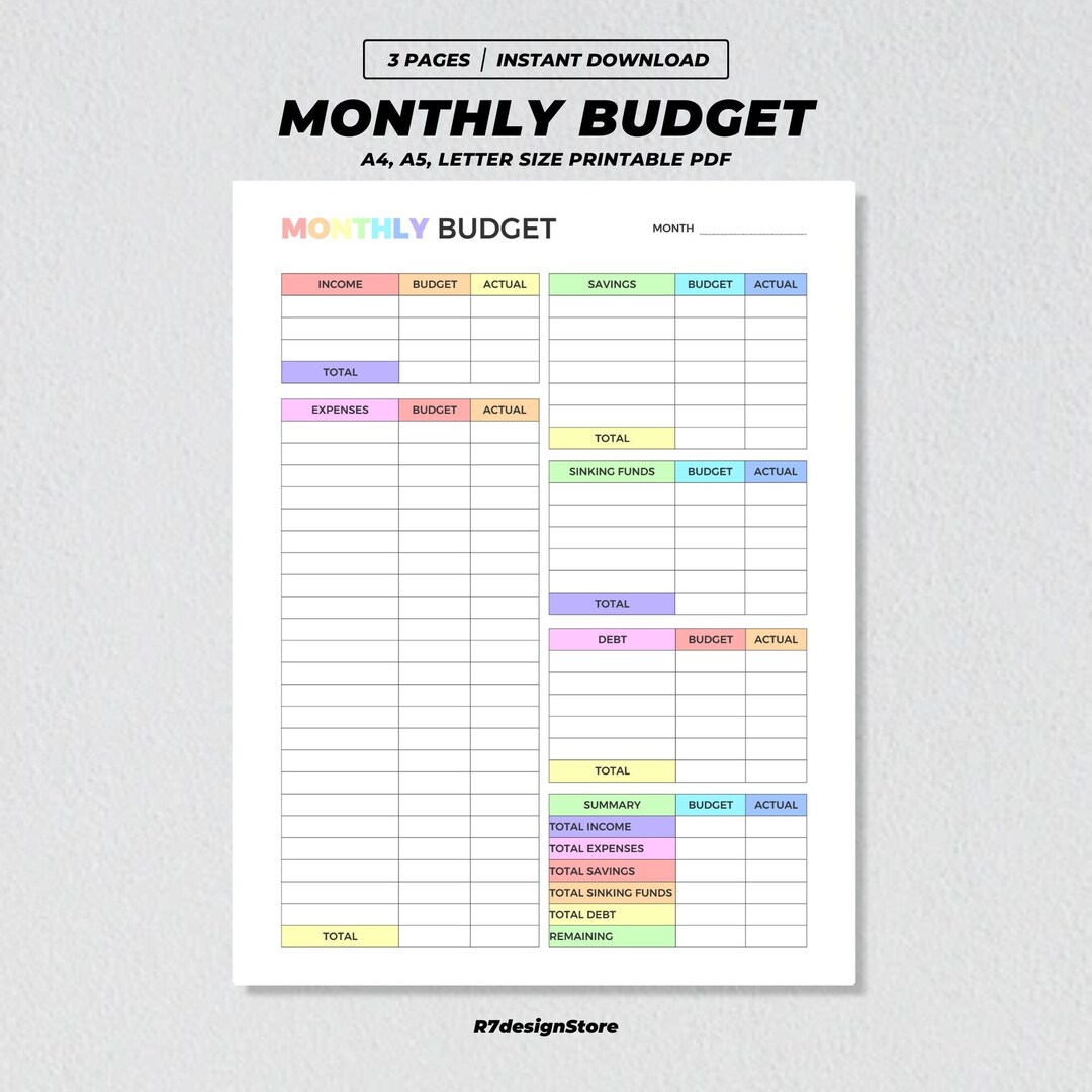Monthly Budget Overview Template Printable, Budget Binder, Budget ...