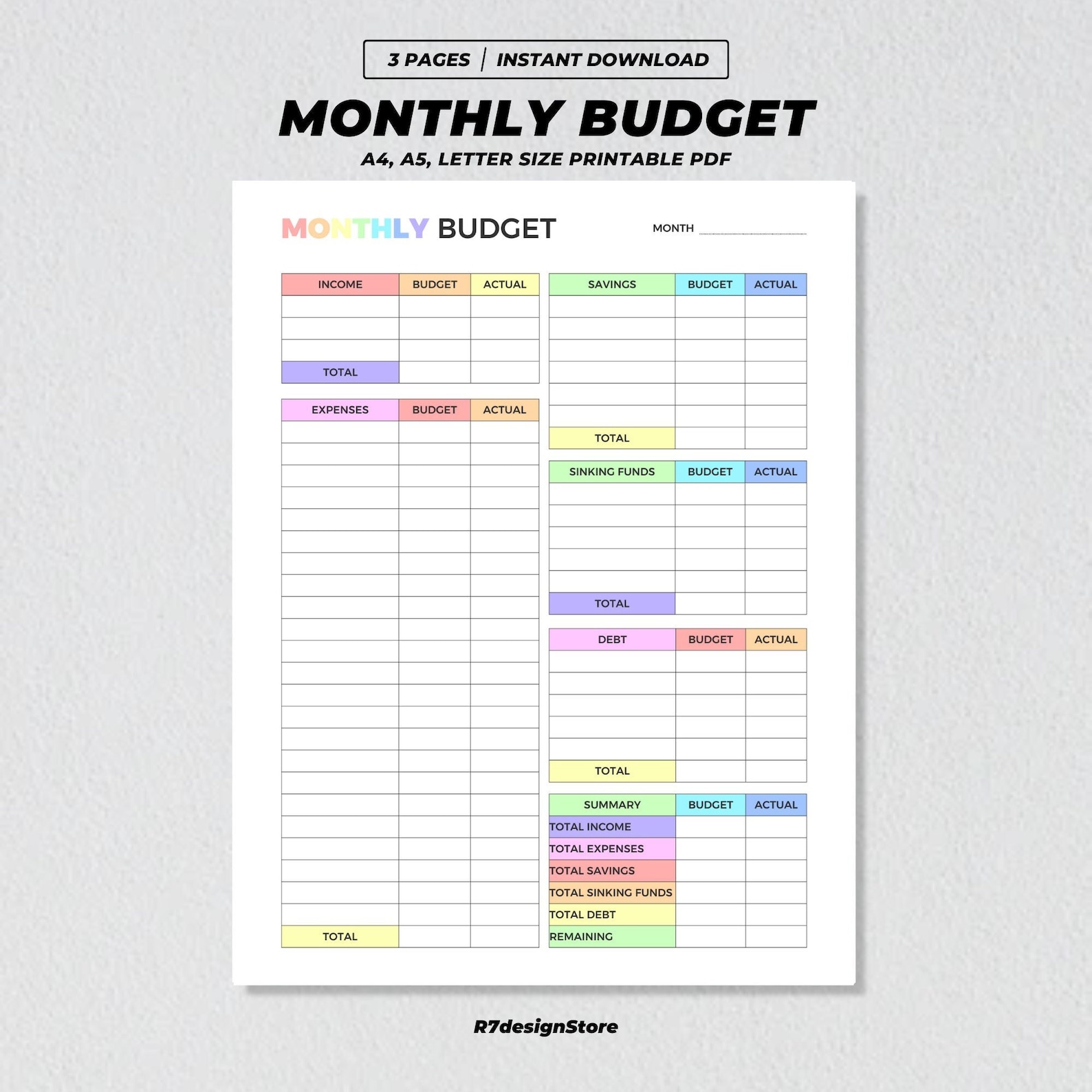 Monthly Budget Overview Template Printable, Budget Binder, Budget ...