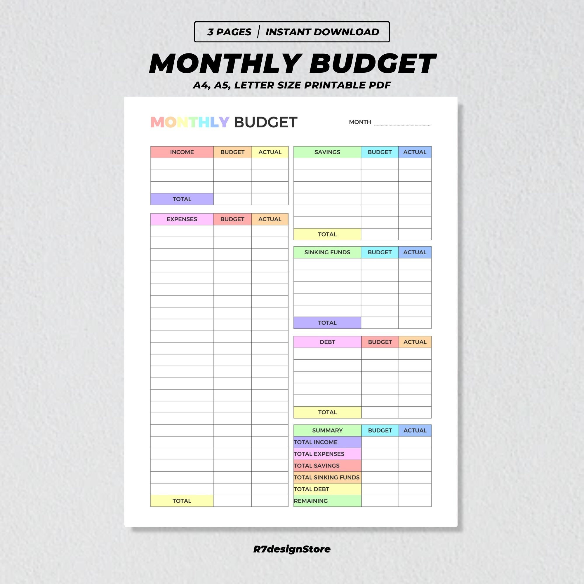 Monthly Budget Overview Template Printable, Budget Binder, Budget ...