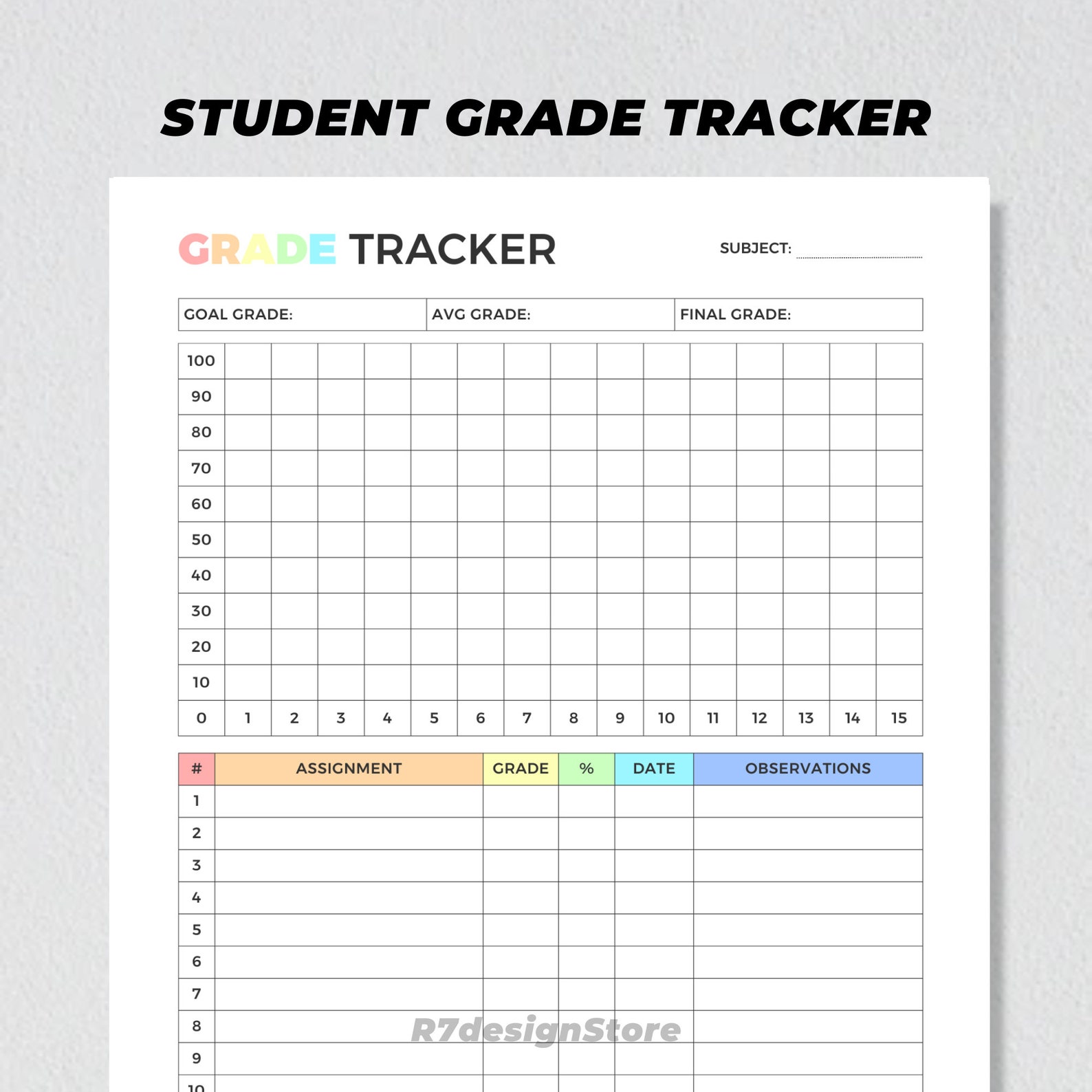 Grade Tracker Printable, Student Study Planner, University Assignment ...