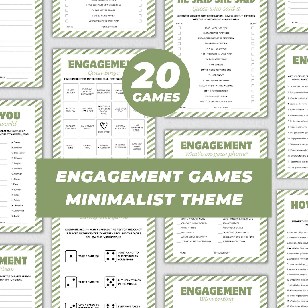 Engagement Games Bundle Printable, Minimalist Theme, Engagement Group ...