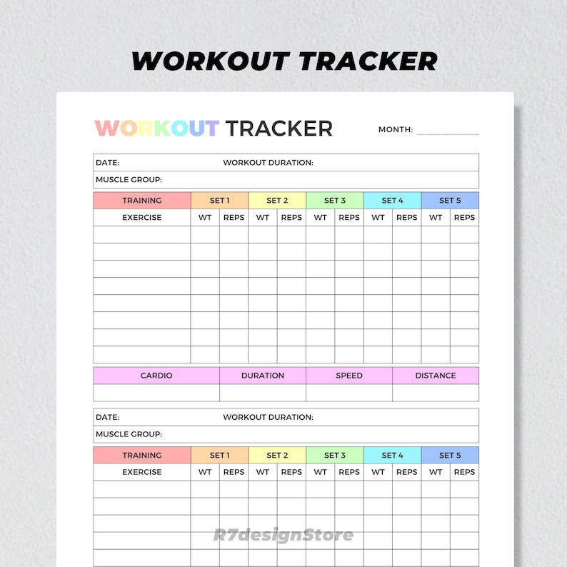 Workout Tracker Printable, Everyday Fitness Planner, Exercise & Cardio ...