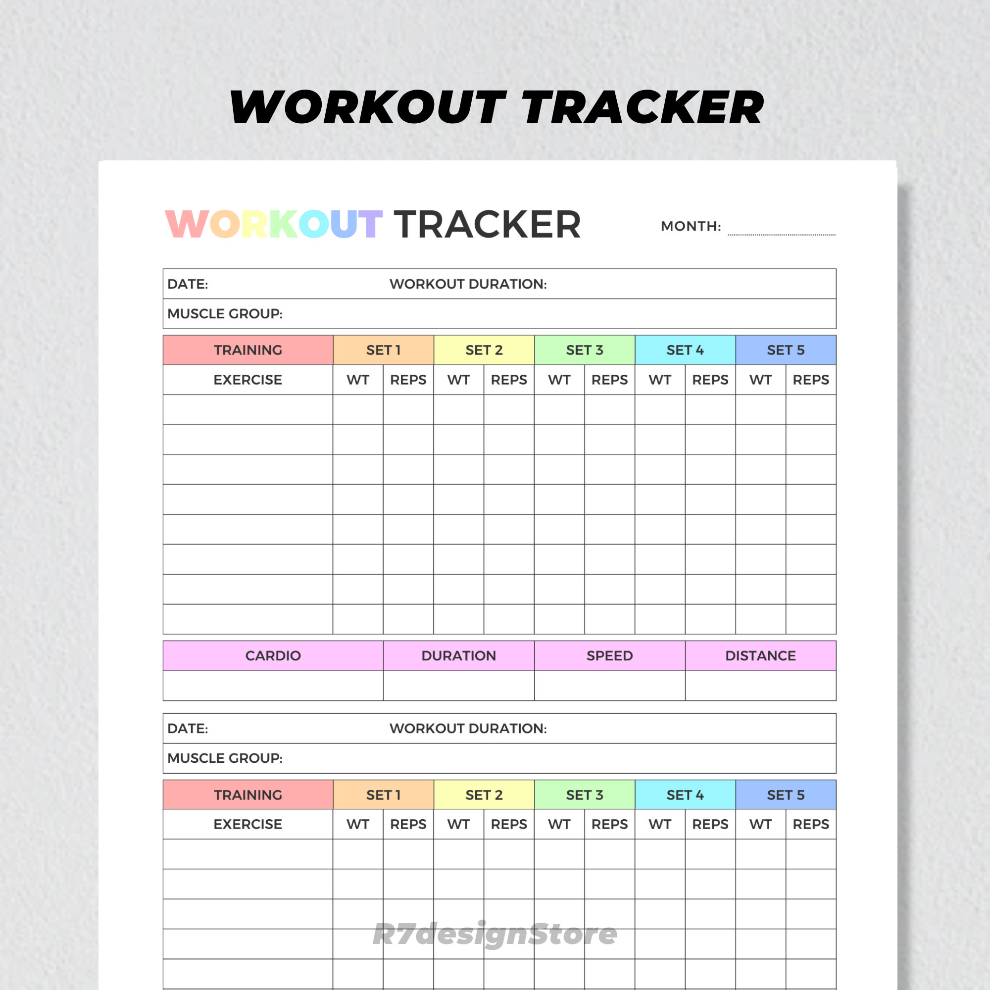 Workout Tracker Printable, Everyday Fitness Planner, Exercise & Cardio ...