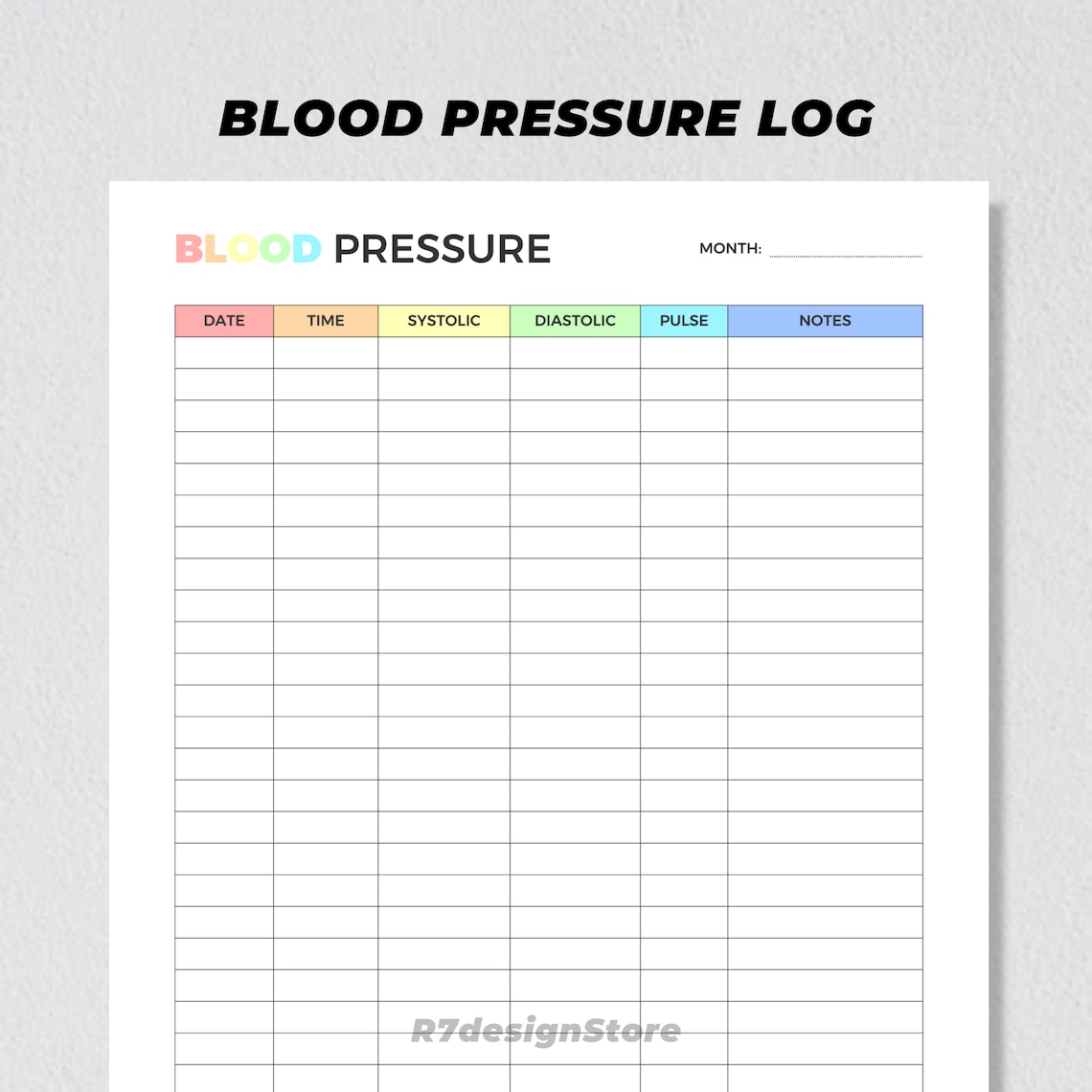 Blood Pressure Log Tracker Printable, High Blood Pressure Record ...