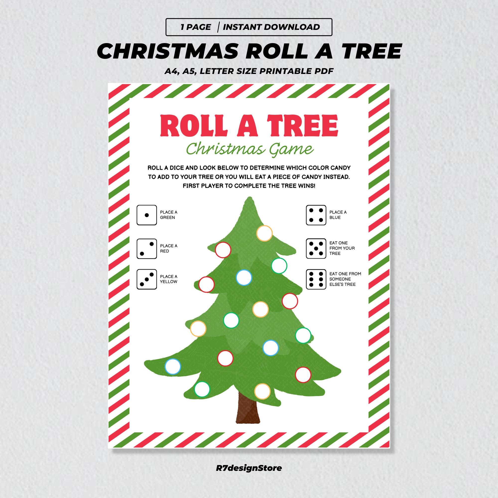 Roll a Christmas Tree Game Printable, Christmas Party Game, Roll a Dice ...