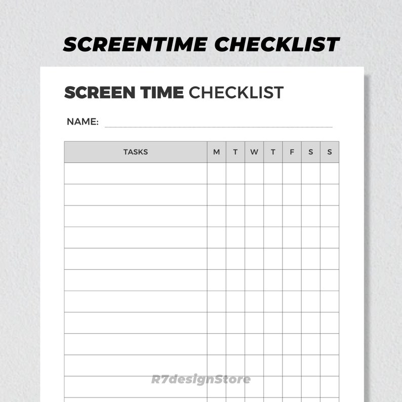 Kids Screen Time Checklist Printable, Weekly Chore Chart, Earn Screen ...