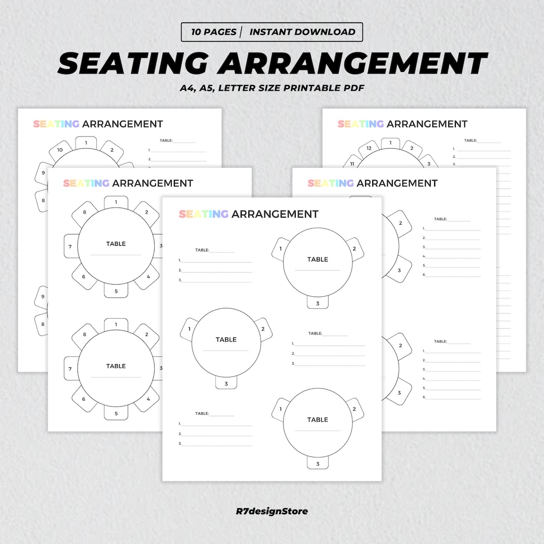 Wedding Table Seating Chart Printable, Round Table Seat Planner, Event ...