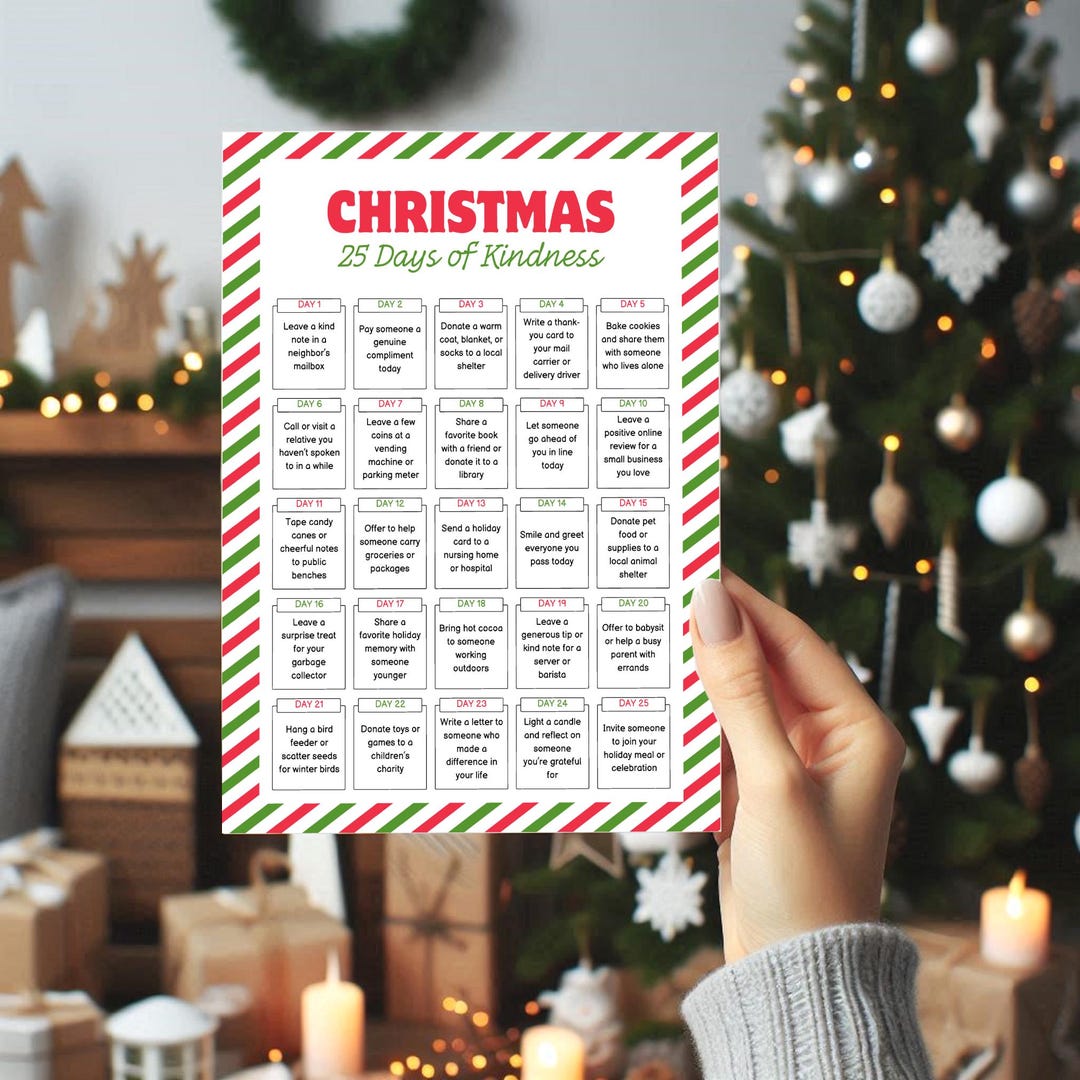 Christmas Kindness Calendar Printable, 25 Days of Kindness, December ...