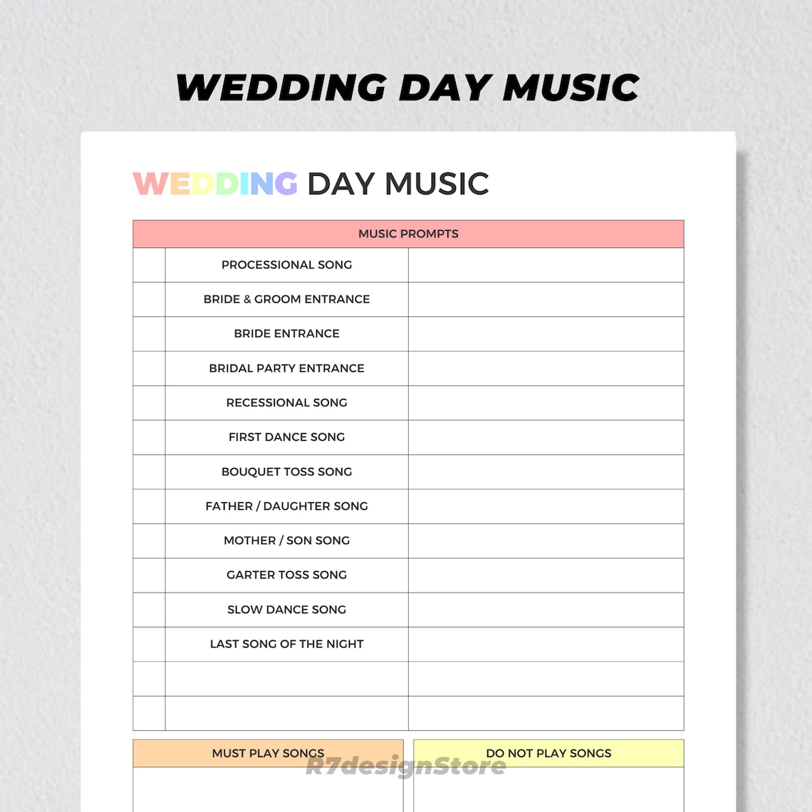 Wedding Day Song List Printable, Wedding Playlist, Ceremony Reception ...