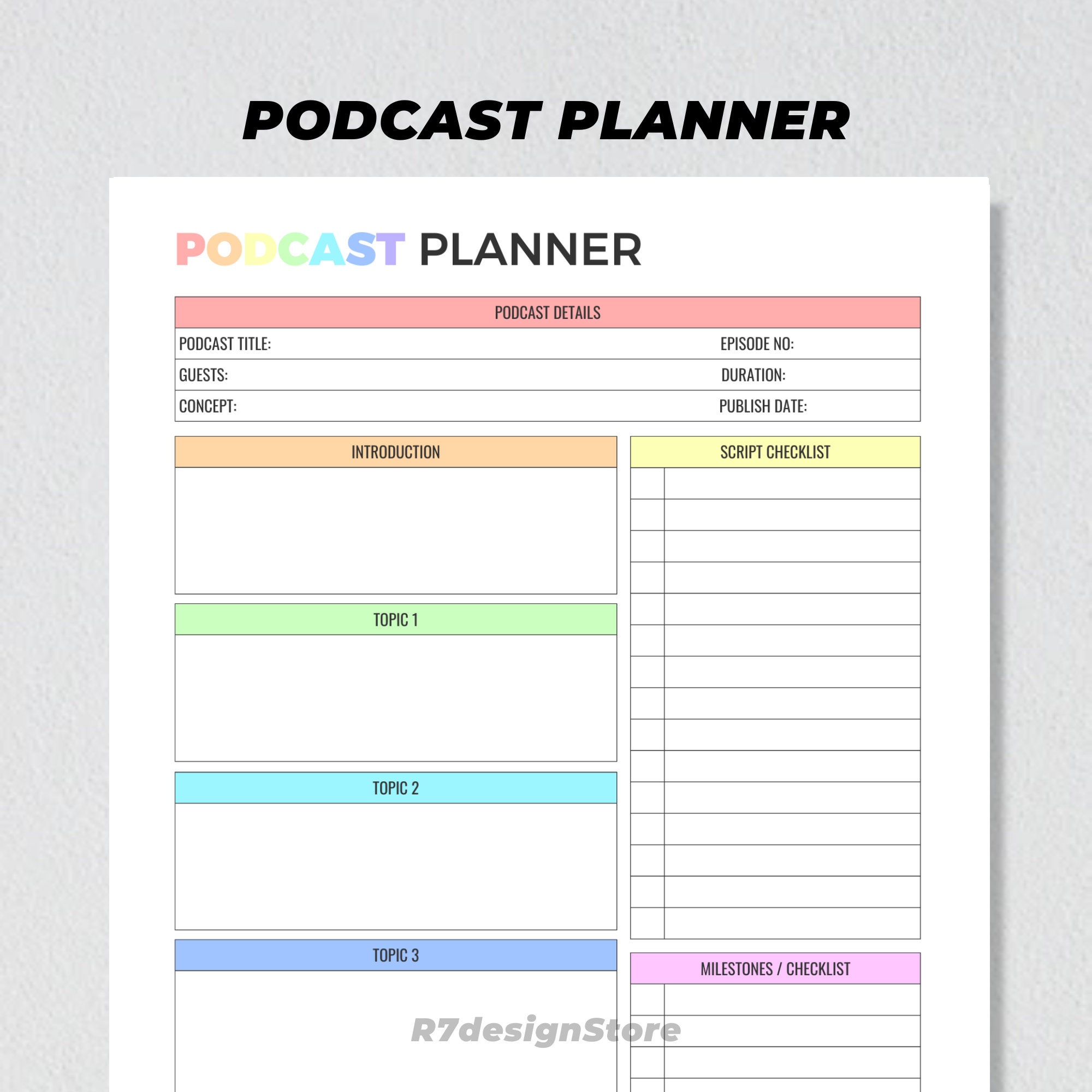 Podcast Planner Printable, Podcast Script Planning Checklist, Interview ...