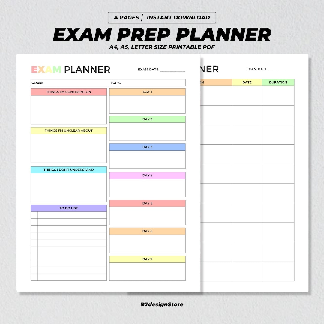 Exam Planner Printable, Student Exam Prep Organizer, Subject Study ...