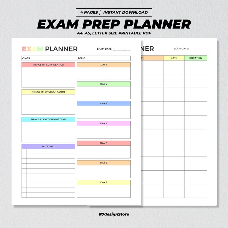 Exam Planner Printable, Student Exam Prep Organizer, Subject Study ...