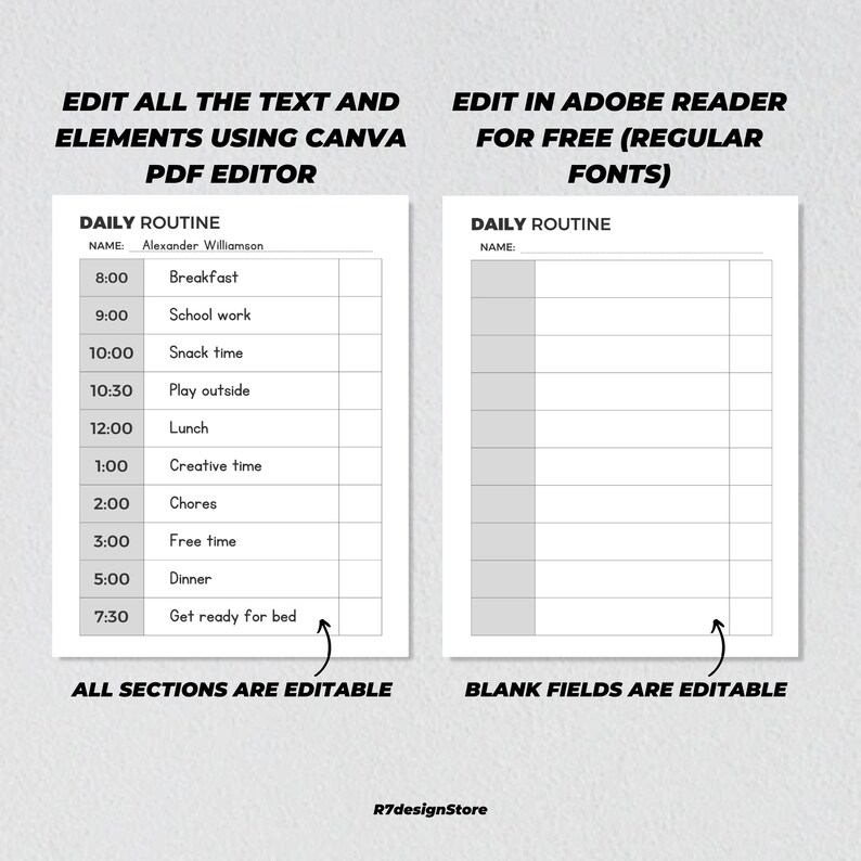 Kids Daily Routine Printable Chart, Daily Children Responsibility ...