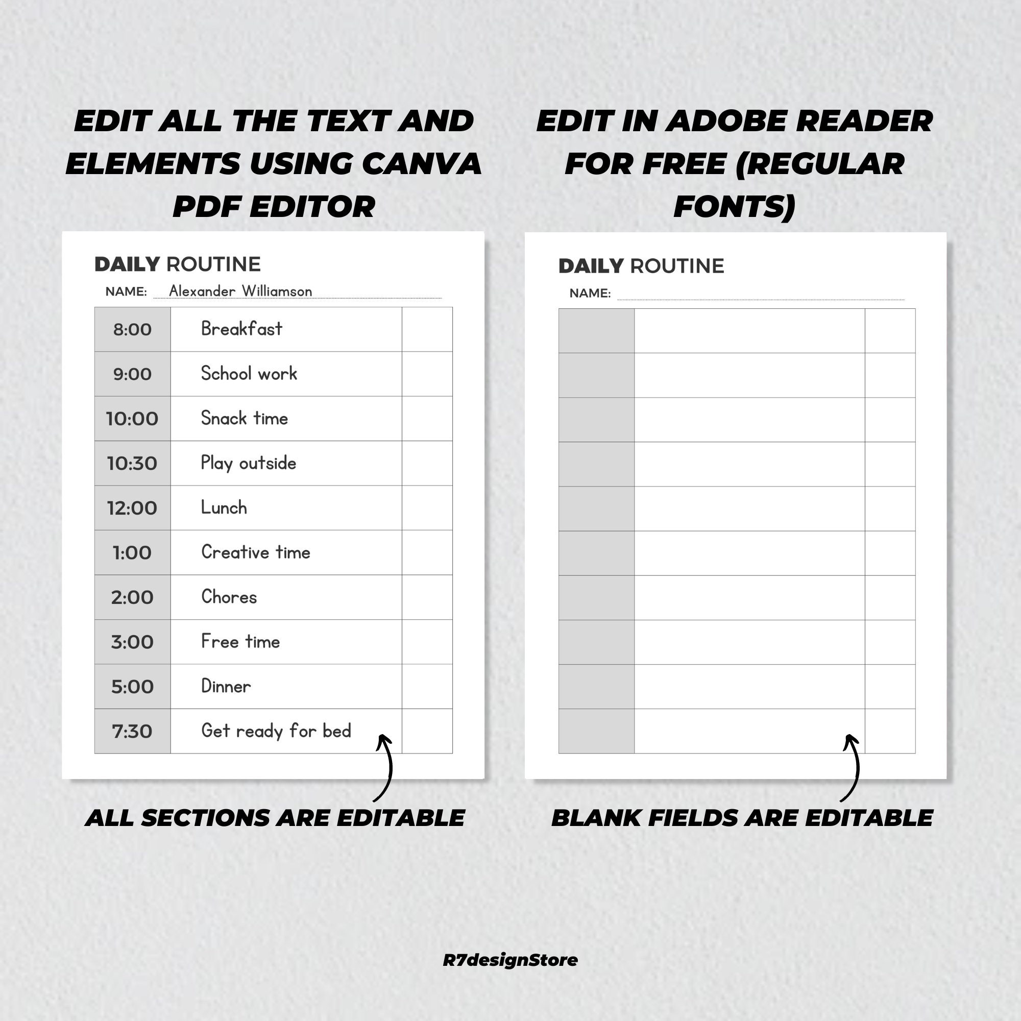 Kids Daily Routine Printable Chart, Daily Children Responsibility ...