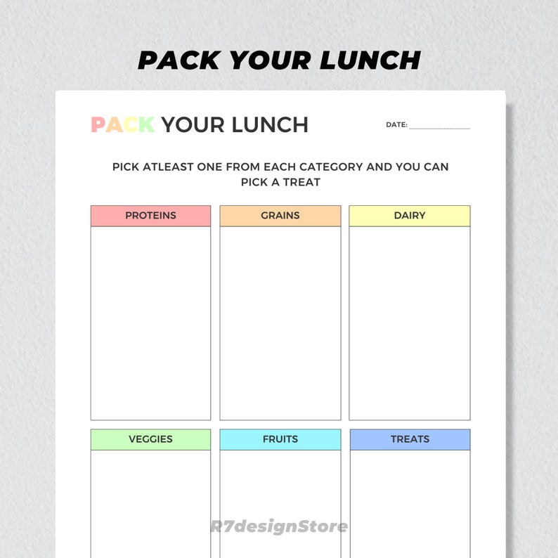 Pack Your Lunch Printable, Kids Daily Lunchbox Editable, Colorful ...