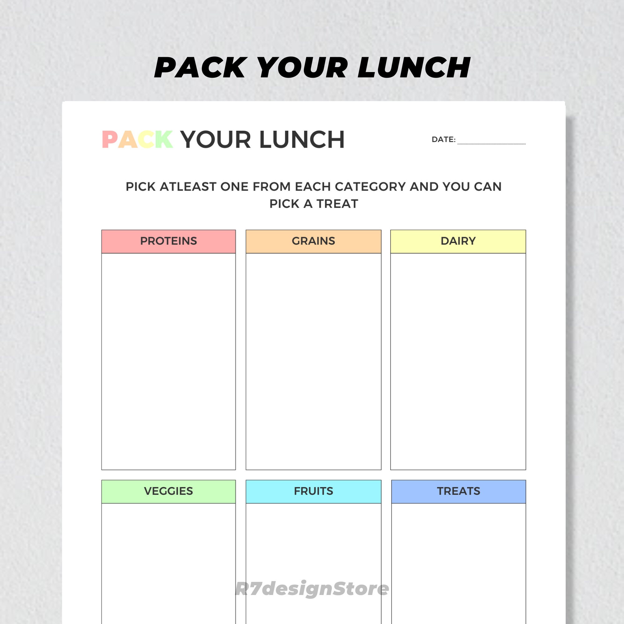 Pack Your Lunch Printable, Kids Daily Lunchbox Editable, Colorful ...