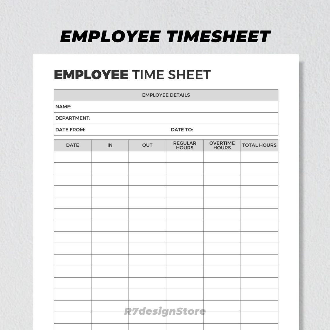 Employee Timesheet Printable, Daily Employee Time Tracker, Staff in Out ...