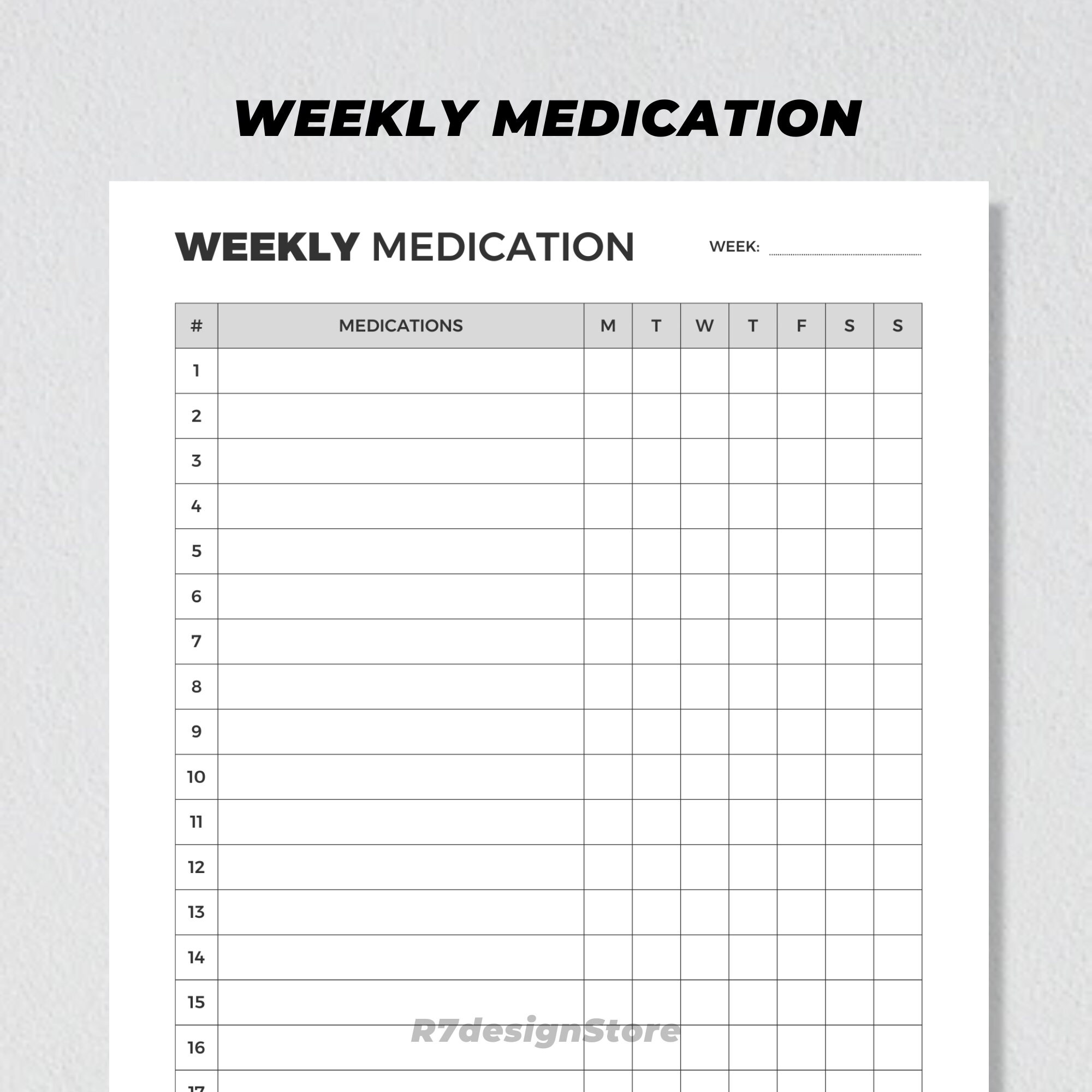 Weekly Medication Log Printable, Medicine Dosage Tracker, Medication ...