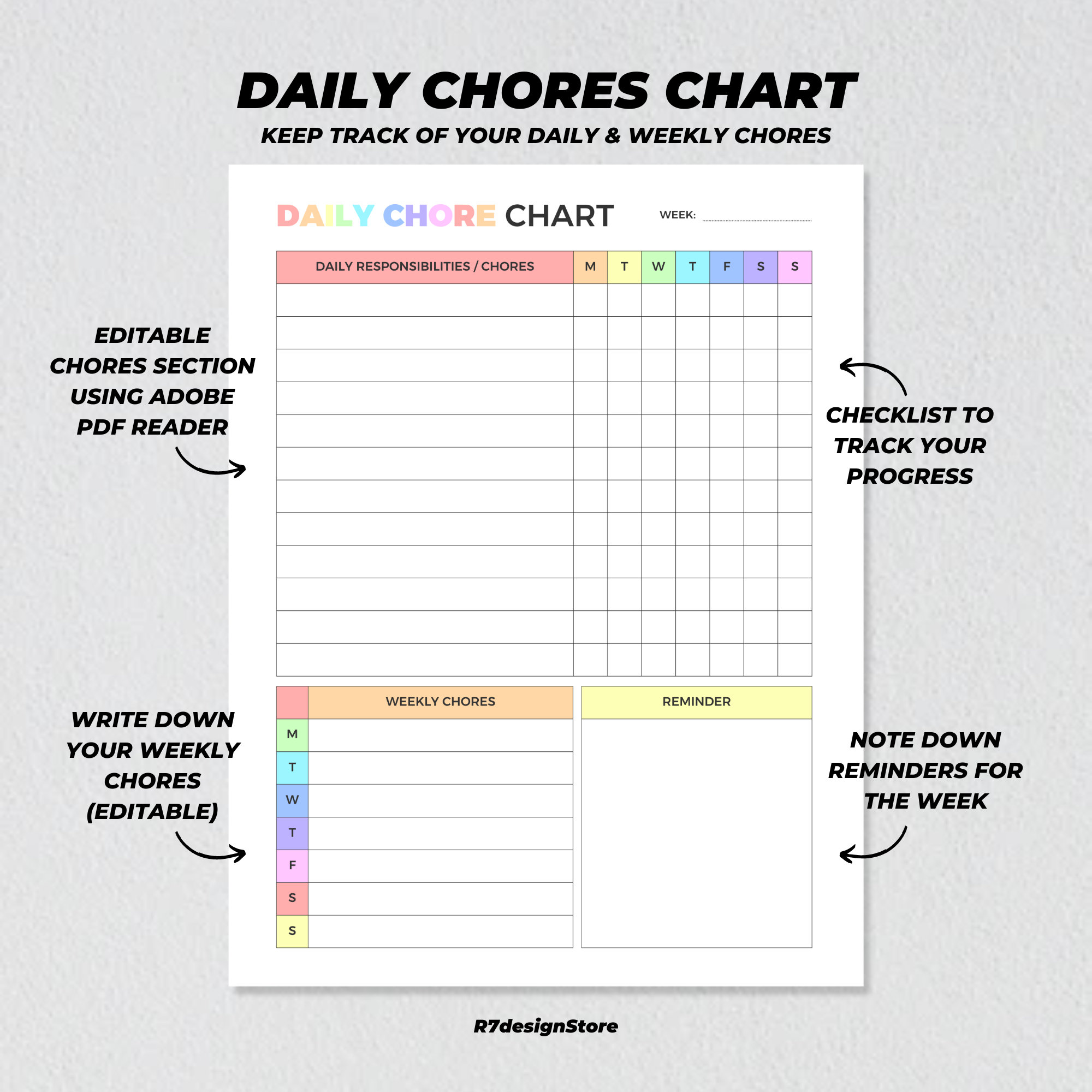 Daily Chores Chart Printable, Kids Responsibility Checklist Planner ...