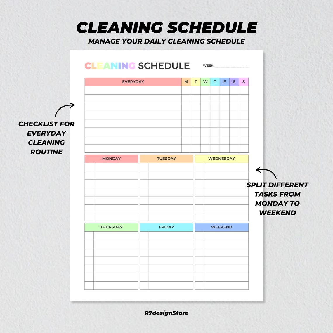 Cleaning Schedule Printable House Cleaning Planner Weekly - Etsy