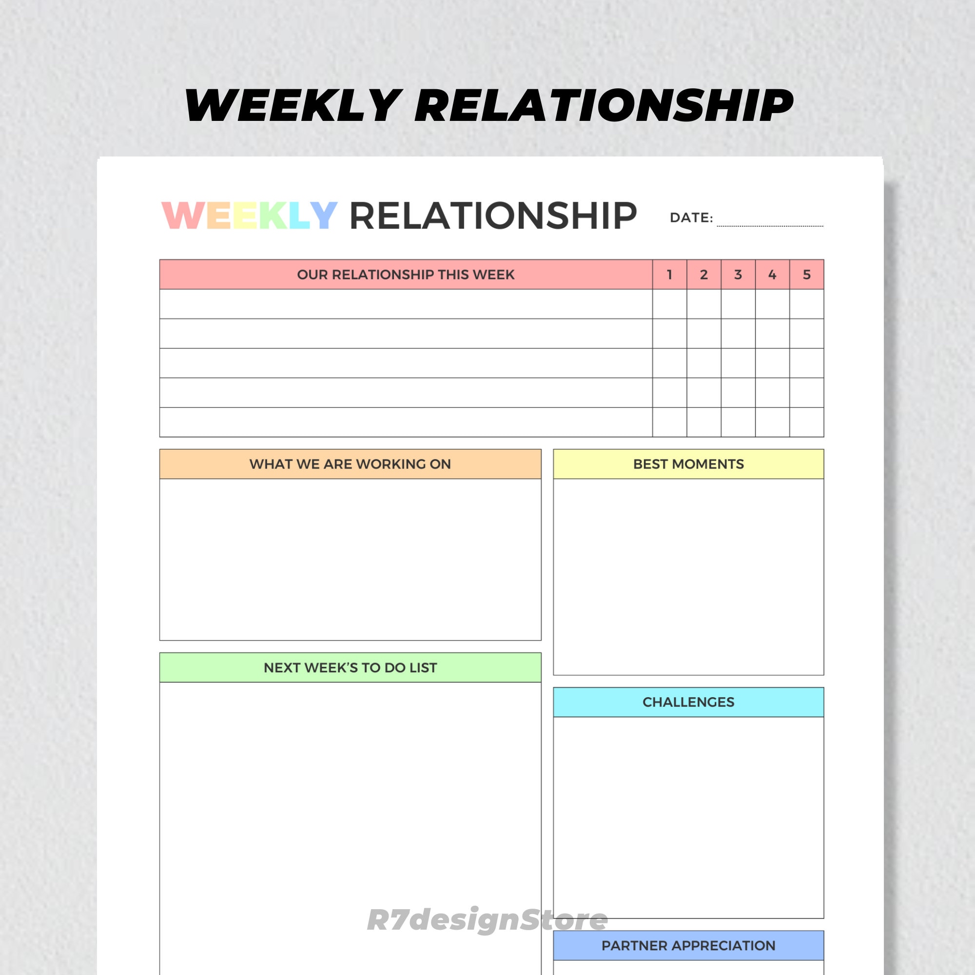 Weekly Relationship Printable, Couple Activity Check In, Love ...