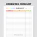 Homework Checklist Printable, Weekly Homework Tracker, Student ...