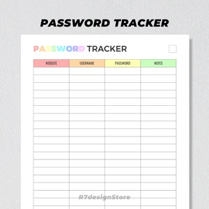 Password Tracker Printable, Password Organizer, Password Planner List ...