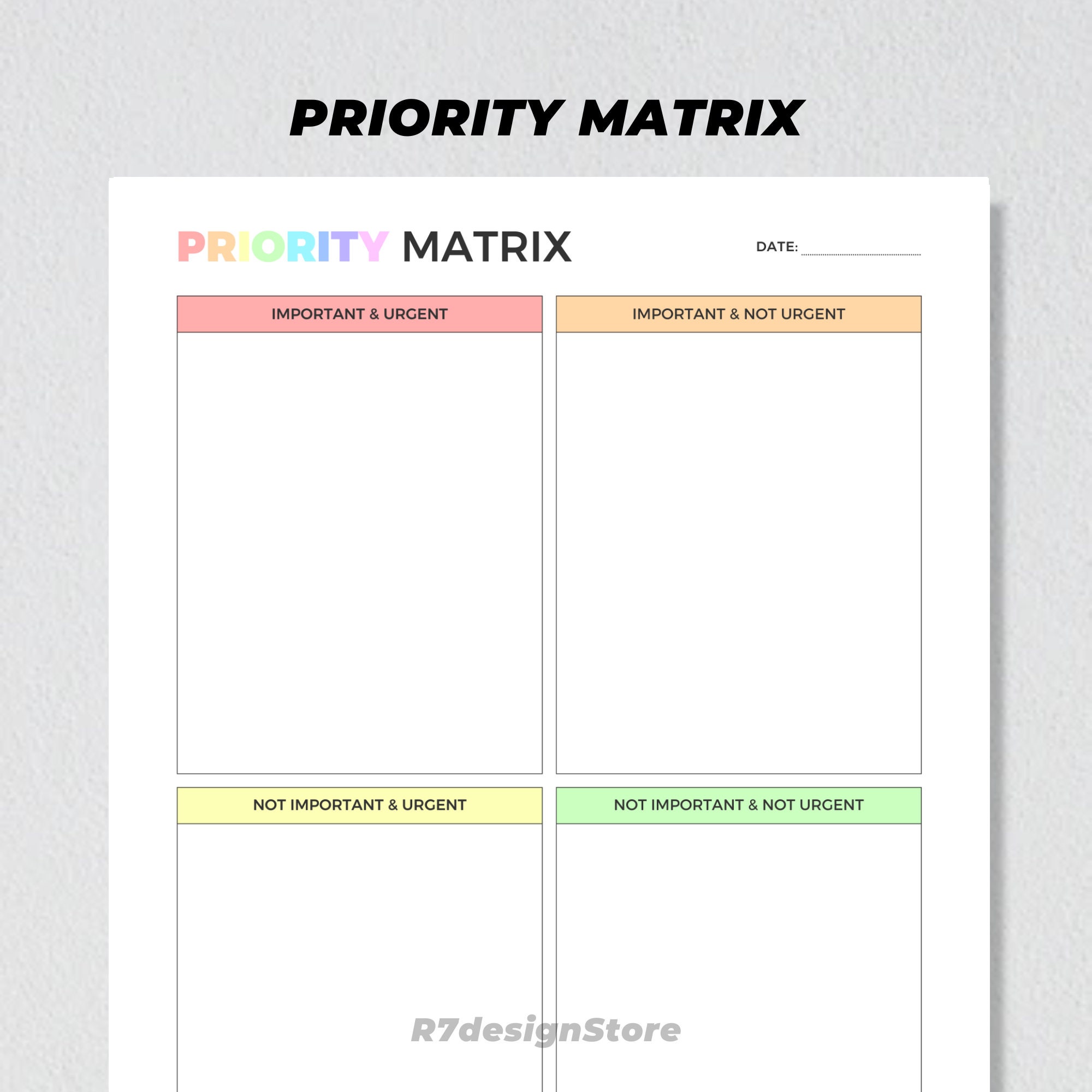 Priority Matrix Printable, Decision Matrix, Daily Productivity Planner, Task Organizer, Urgent ...