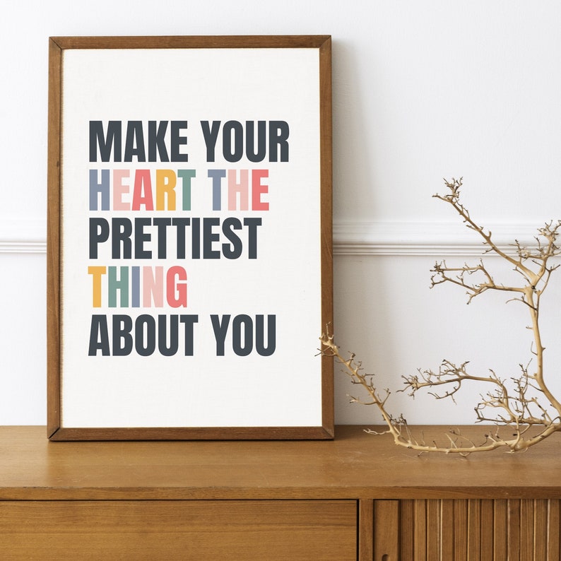 Heart Quote Printable Wall Art, Positive Colorful Typography, Love ...