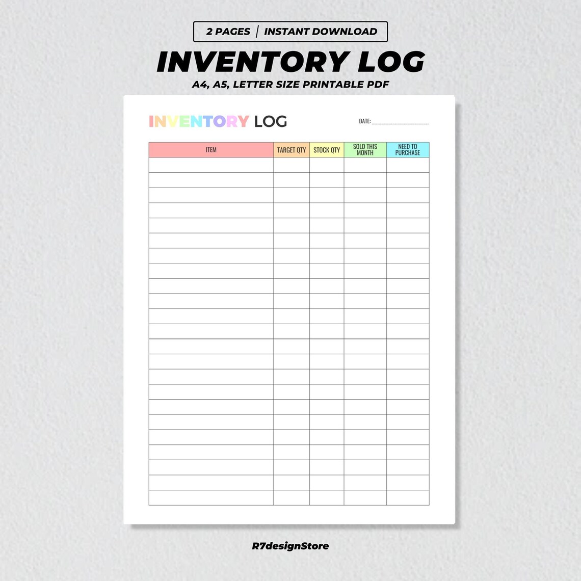 Inventory Log Printable, Small Business Stock Organizer, Inventory ...