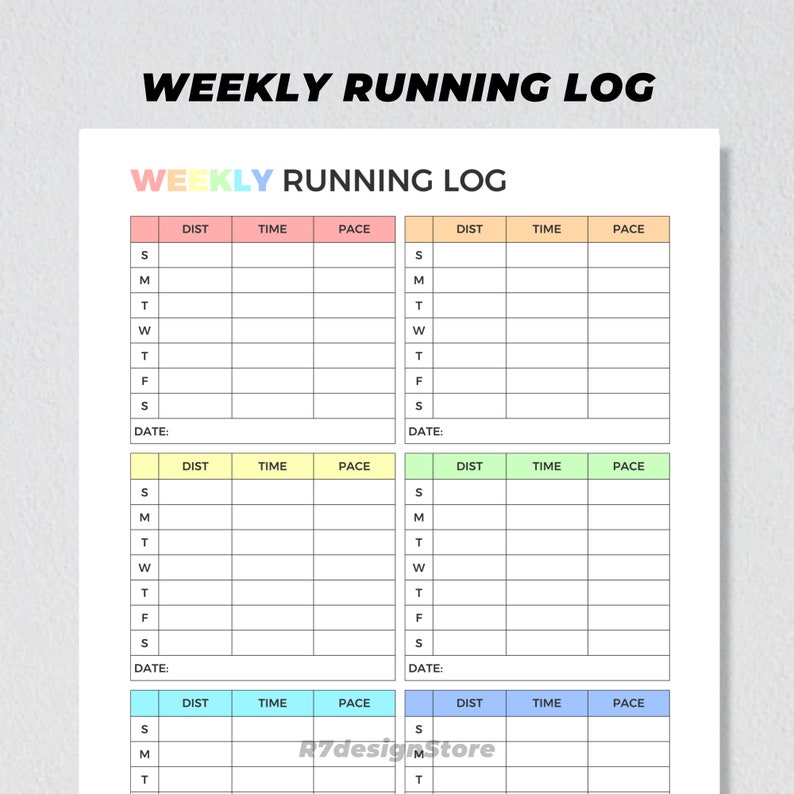 Weekly Running Log Printable, Daily Cardio Tracker, Fitness Goals ...