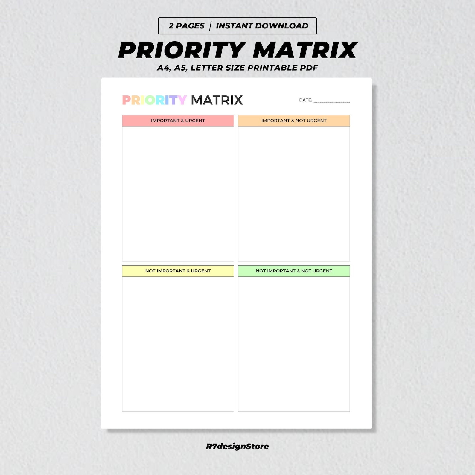 Priority Matrix Printable, Decision Matrix, Daily Productivity Planner ...