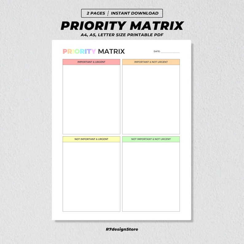 Priority Matrix Printable, Decision Matrix, Daily Productivity Planner ...