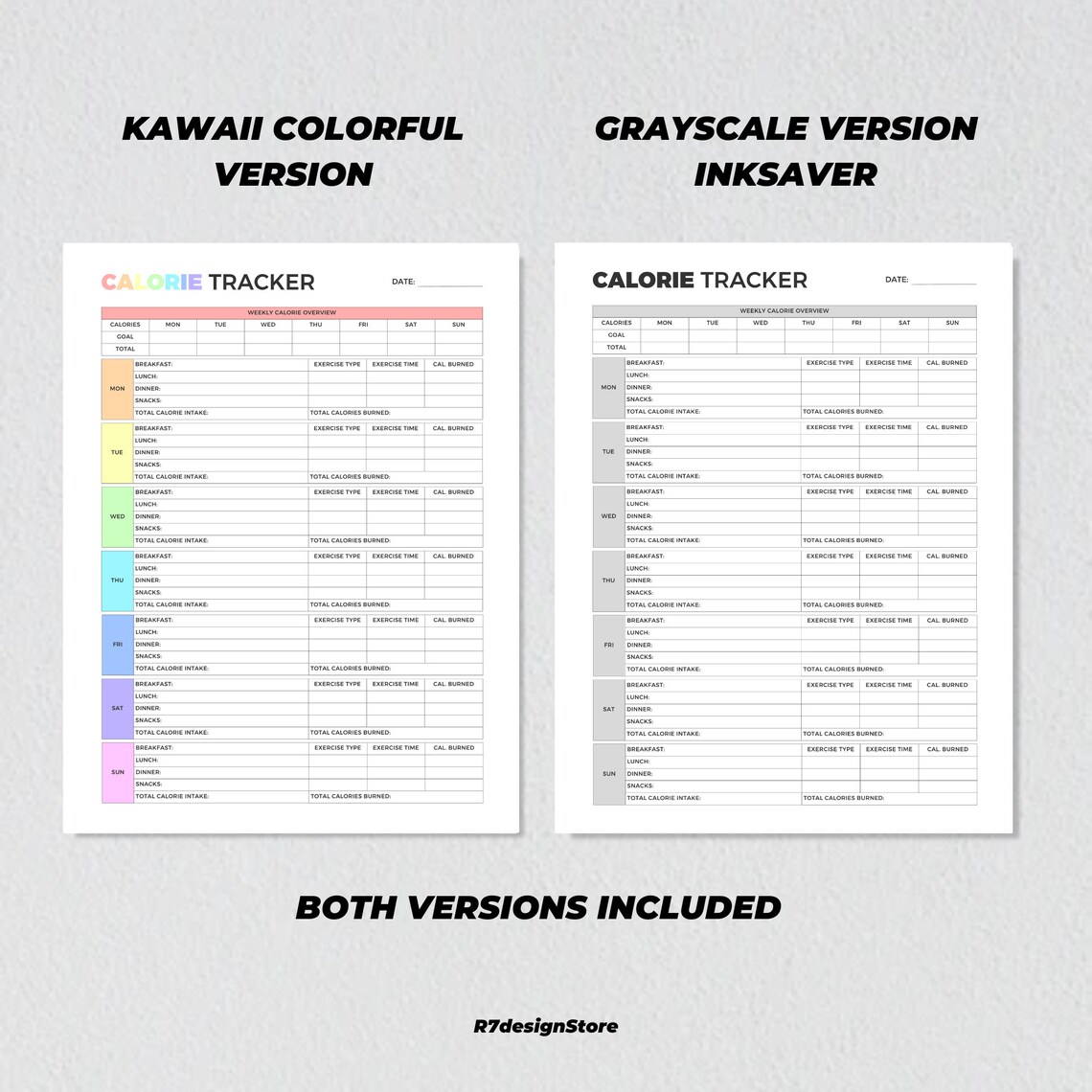 Calorie Tracker Printable, Health & Fitness Planner, Diet Plan ...
