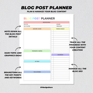 Blog Post Planner Printable, Blogger Checklist Tracker, Social Media ...