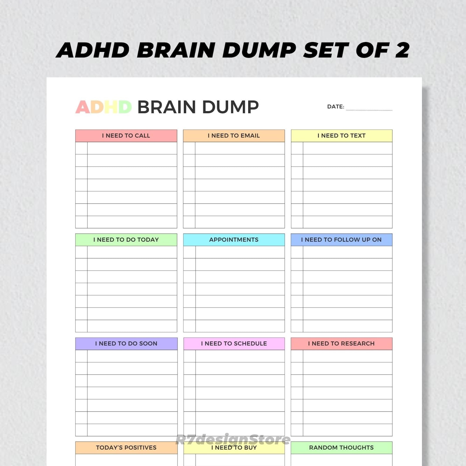ADHD Brain Dump Printable, ADHD Planner, Daily to Do List, Productivity ...