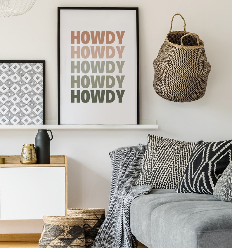 Howdy Printable Wall Art, Western Poster, Boho Colorful Typography ...